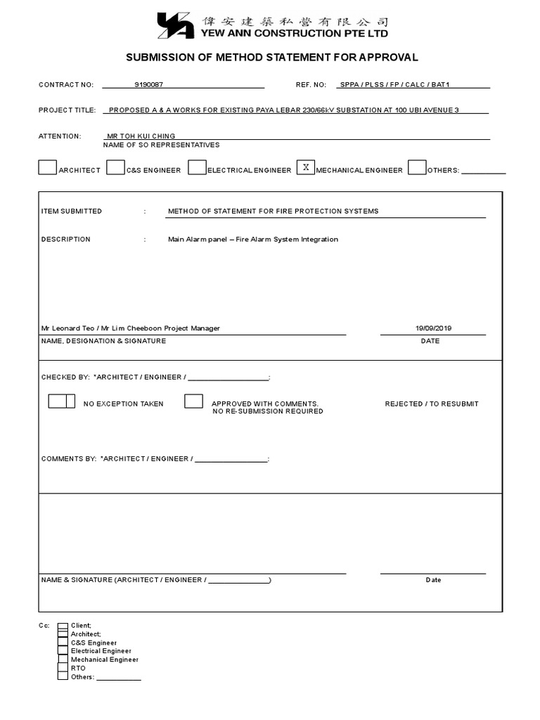 Submission of Method Statement For Approval | PDF