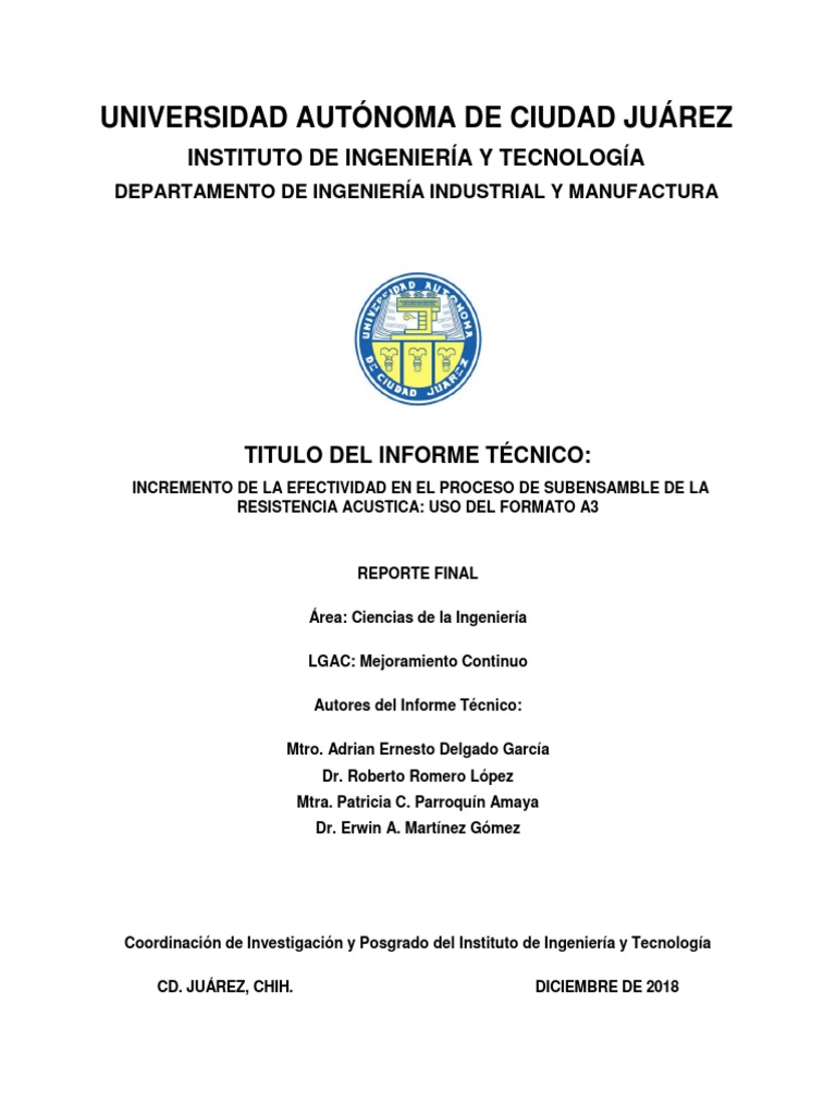 Reporte Técnico Formato A3 PDF | PDF | Lean Manufacturing | Micrófono