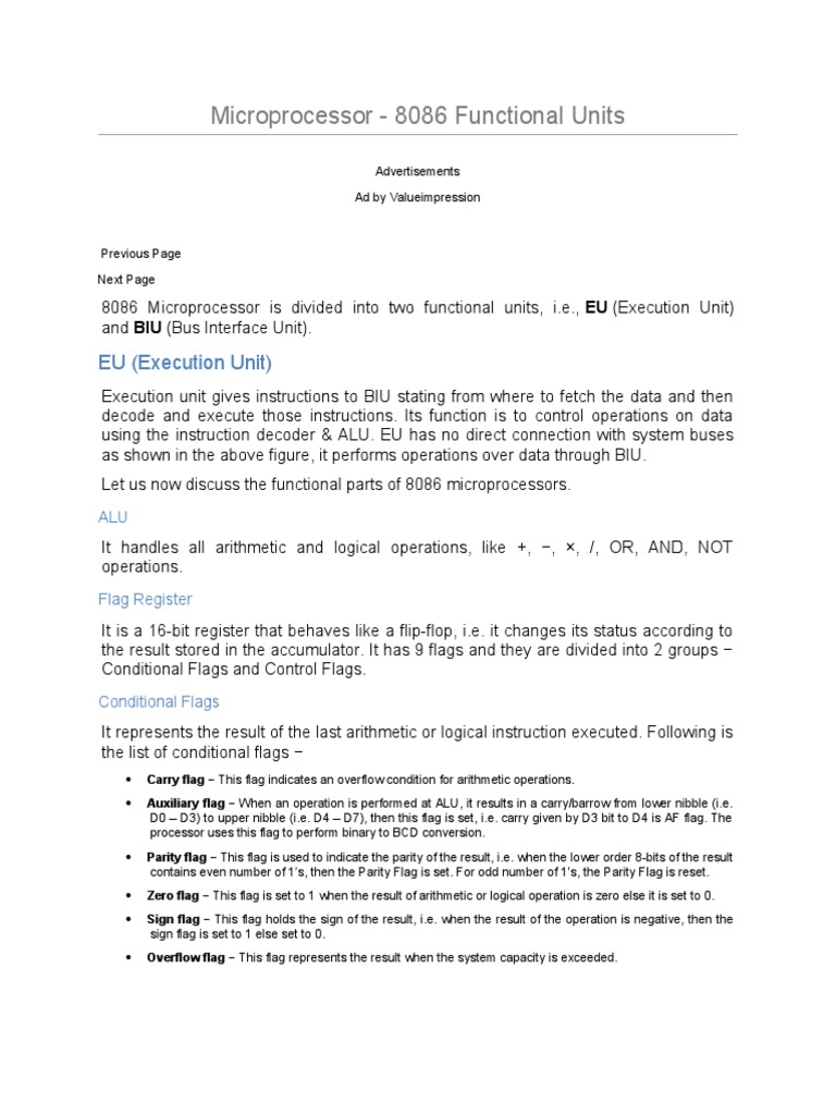 Microprocessor 8086 Functional Units Eu Execution Unit Pdf Central Processing Unit 