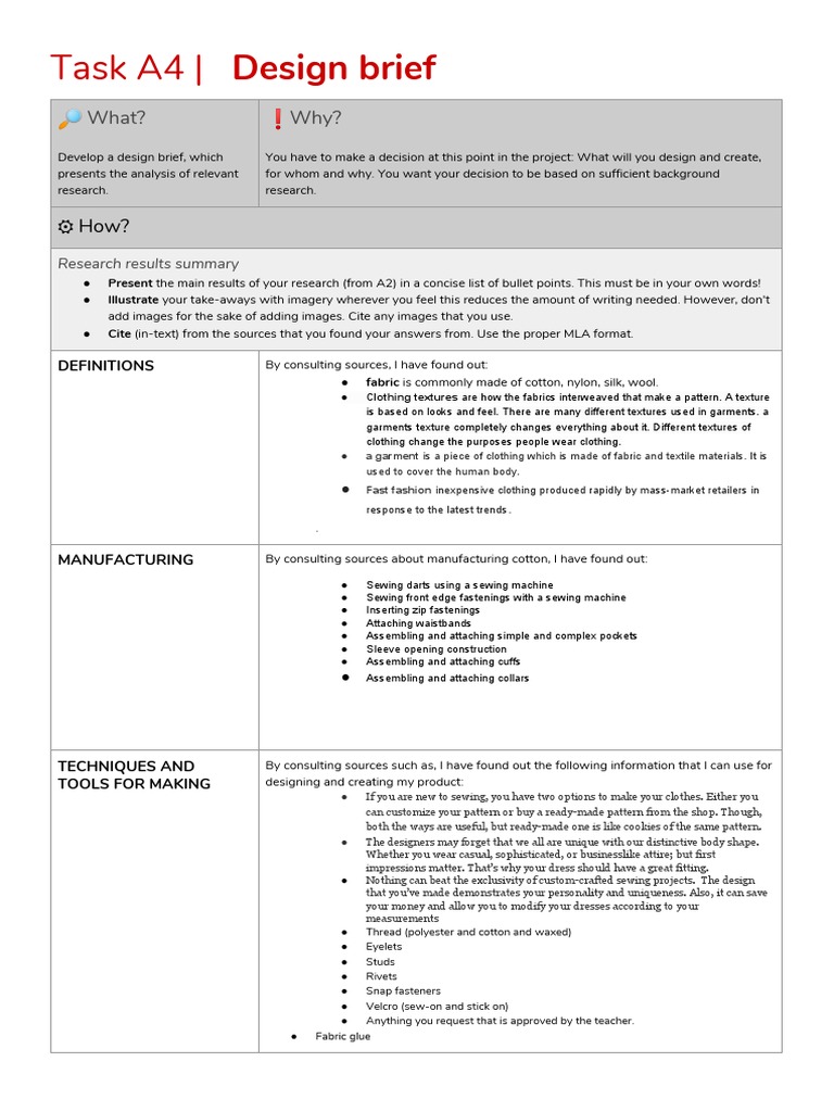 Design Brief for Custom Bag Project | PDF | Sewing | Clothing