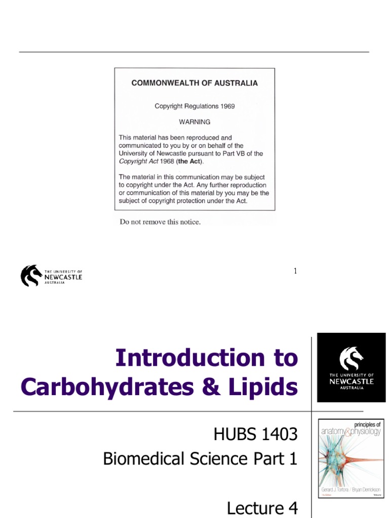HUBS1403 - Biomedical Science 1 - Lecture 4. Carbohydrates and Lipids ...