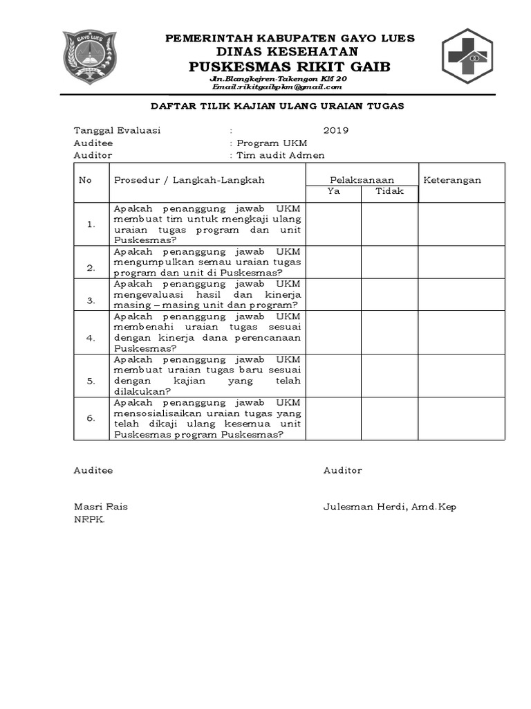 Daftar Tilik Kajian Ulang Uraian Tugas | PDF