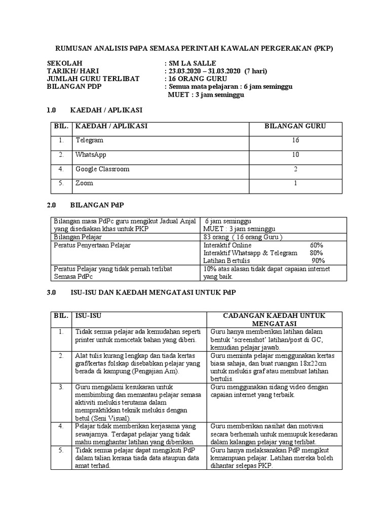 RUMUSAN ANALISIS PdPA SEMASA PERINTAH KAWALAN PERGERAKAN | PDF