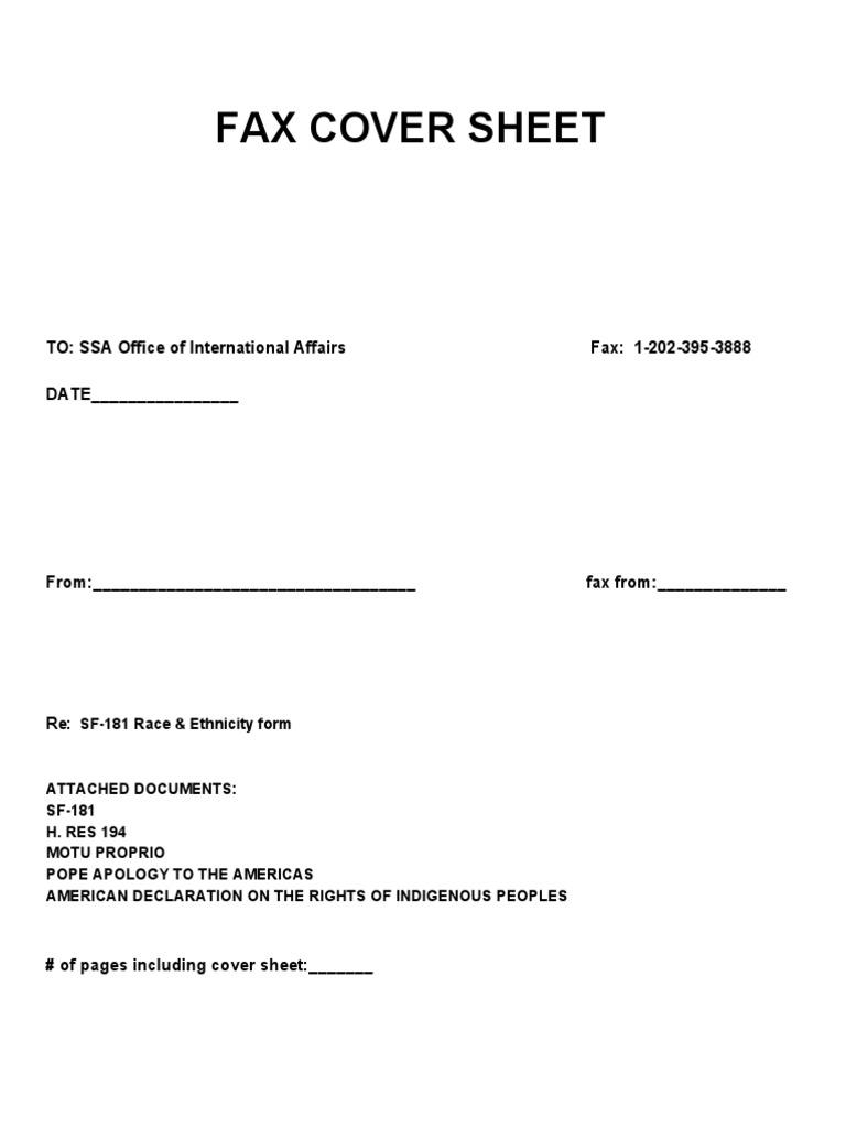 Fax Cover Sheet: E: SF-181 Race & Ethnicity Form | PDF