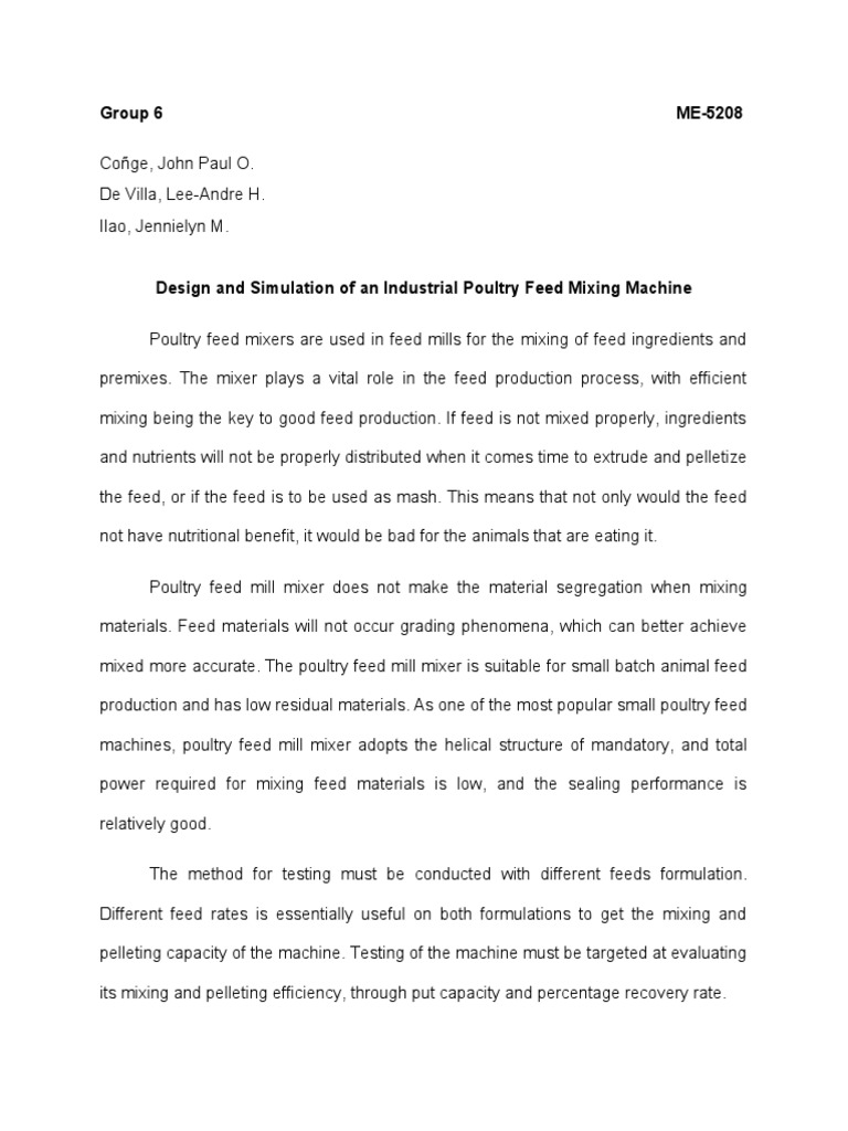 Poultry Feed Mixer Design and Efficiency | PDF