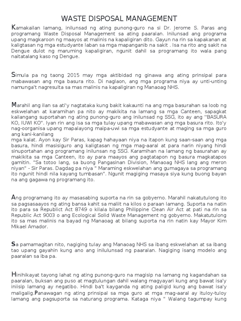 Waste Disposal Management | PDF