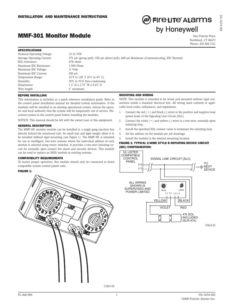 MMF-301 Monitor Module: Installation and Maintenance Instructions | PDF | Electrical Wiring | Switch