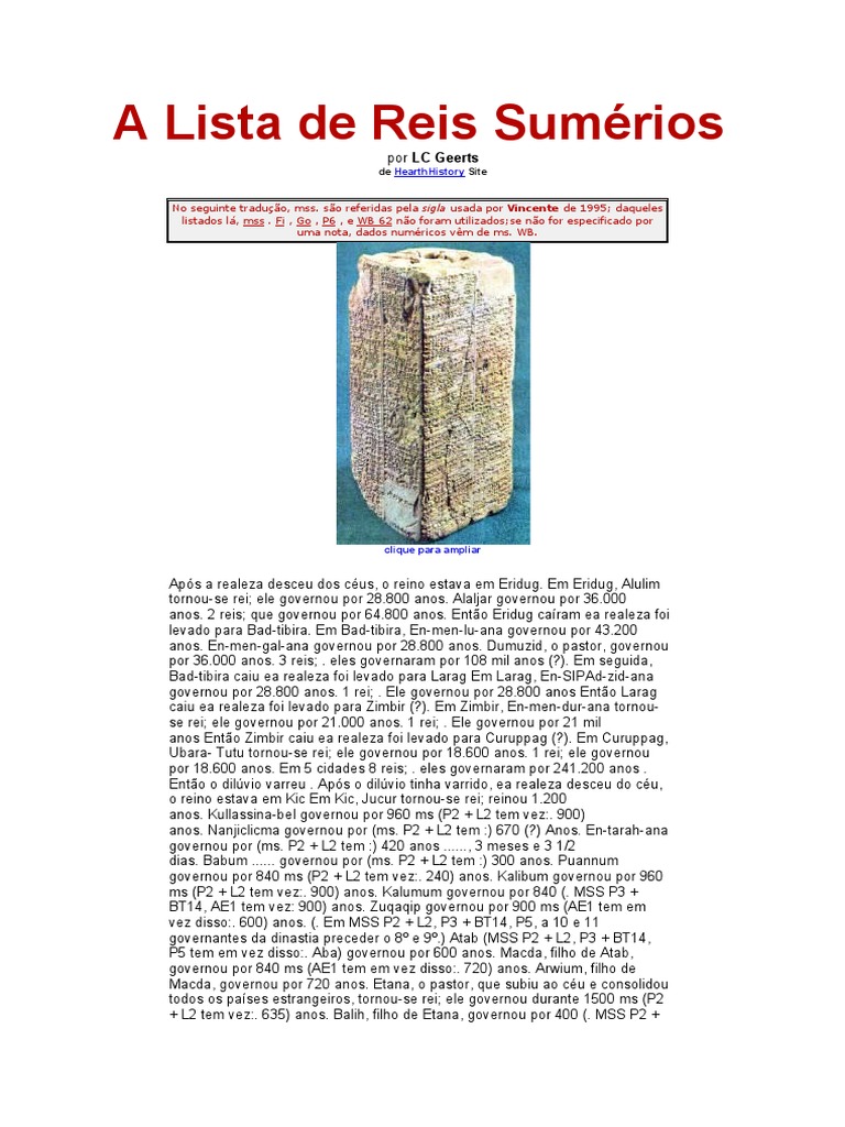 A Lista de Reis Sumérios | PDF | Suméria | Mesopotâmia