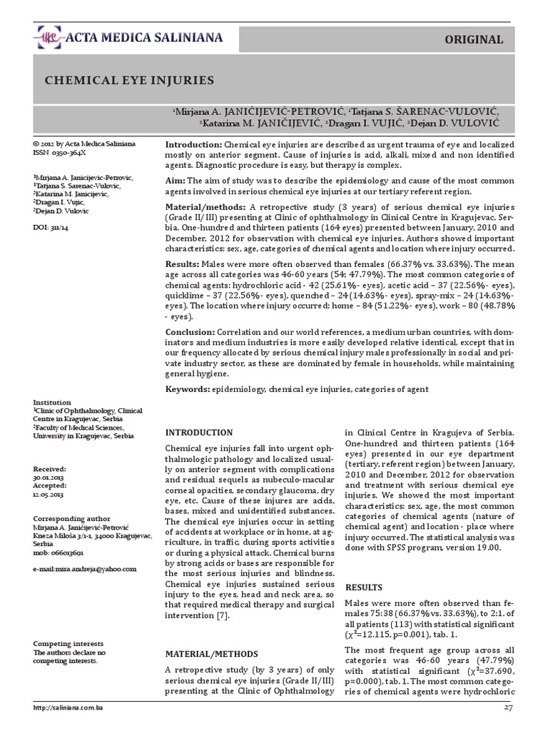 Chemical Eye Injuries Pdf Pdf Burn Major Trauma