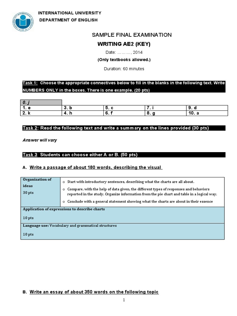 AE2 Writing Exam Sample Guide | PDF | Teaching Methods & Materials