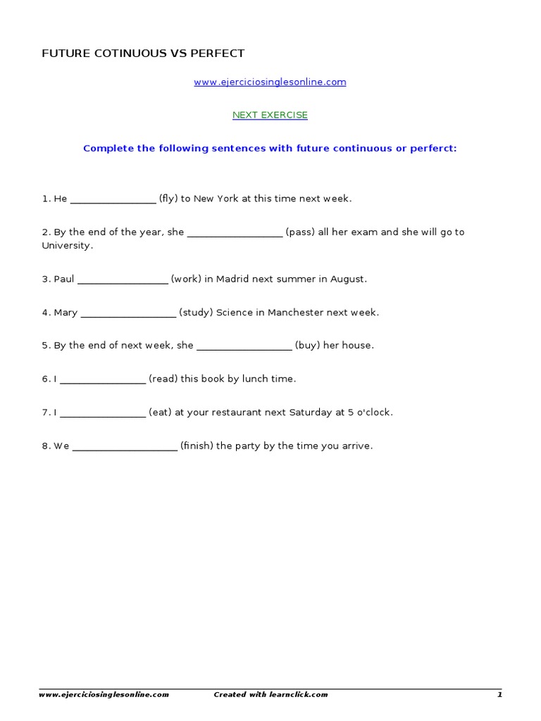 Future Tenses Practice Exercise | PDF