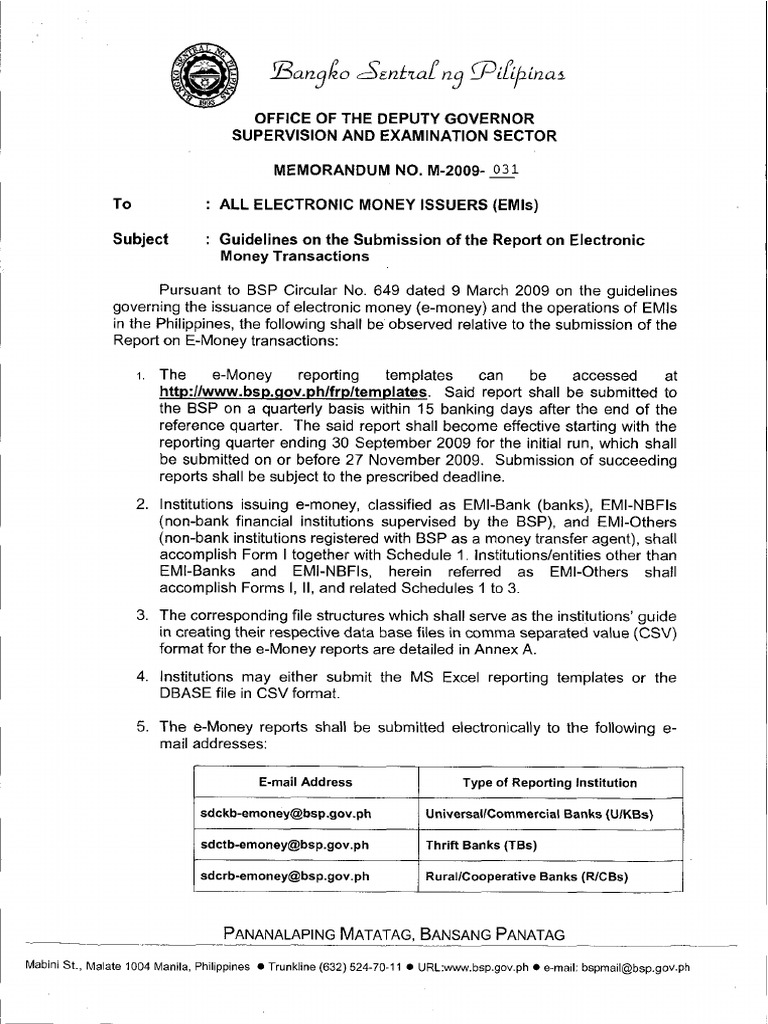 BSP-EMI Memo - 2009-031 | PDF