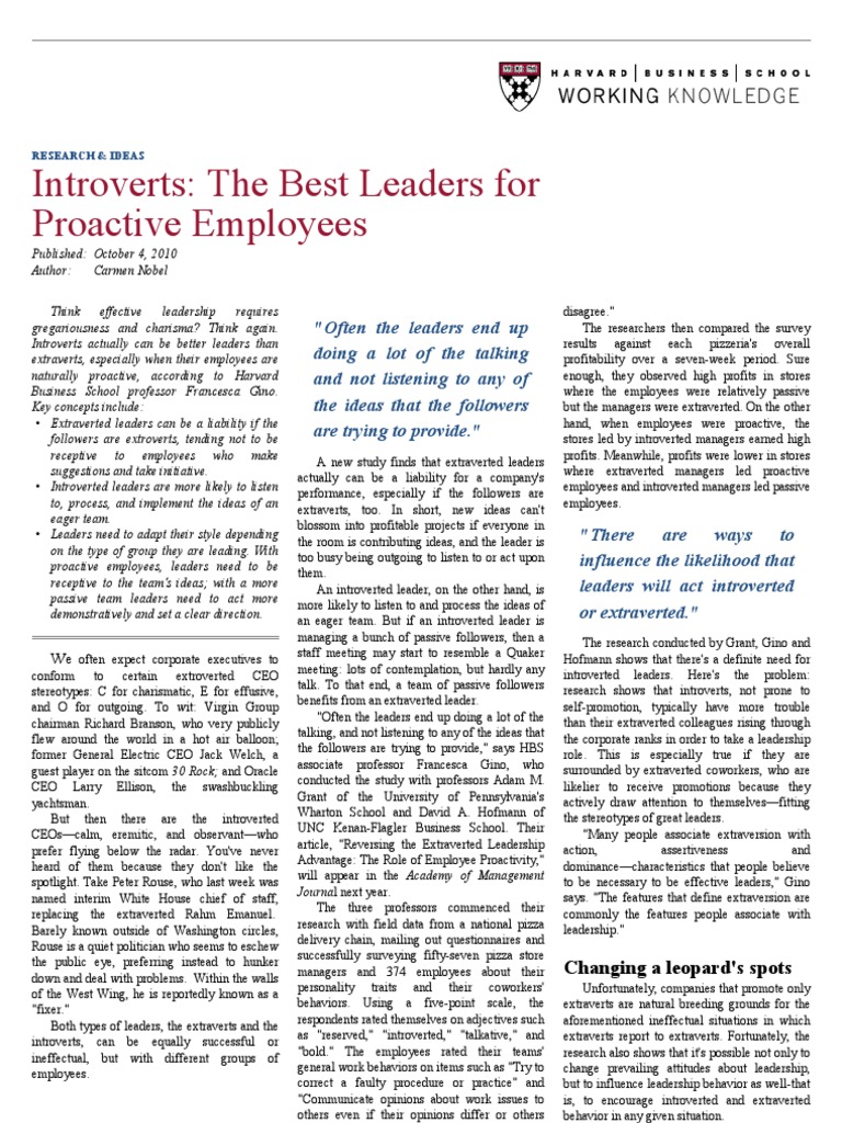 Introverts-The Best Leaders For Proactive Employees | PDF ...