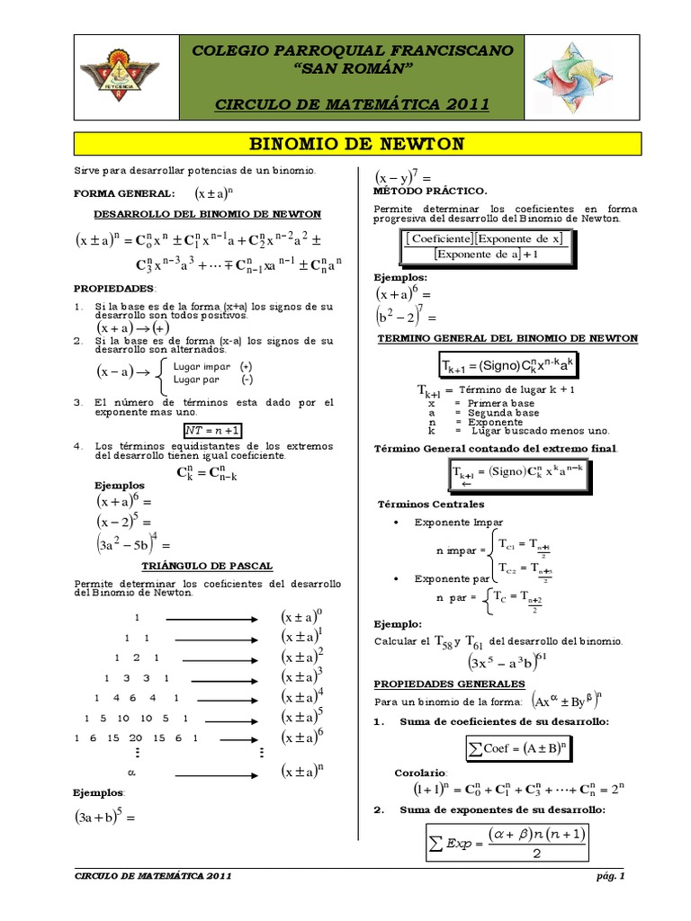 Binomio de Newton | PDF | Álgebra | Combinatoria