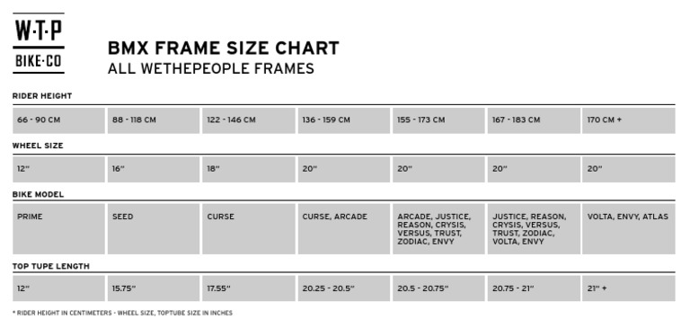 BMX Frame Size Chart: All Wethepeople Frames | PDF