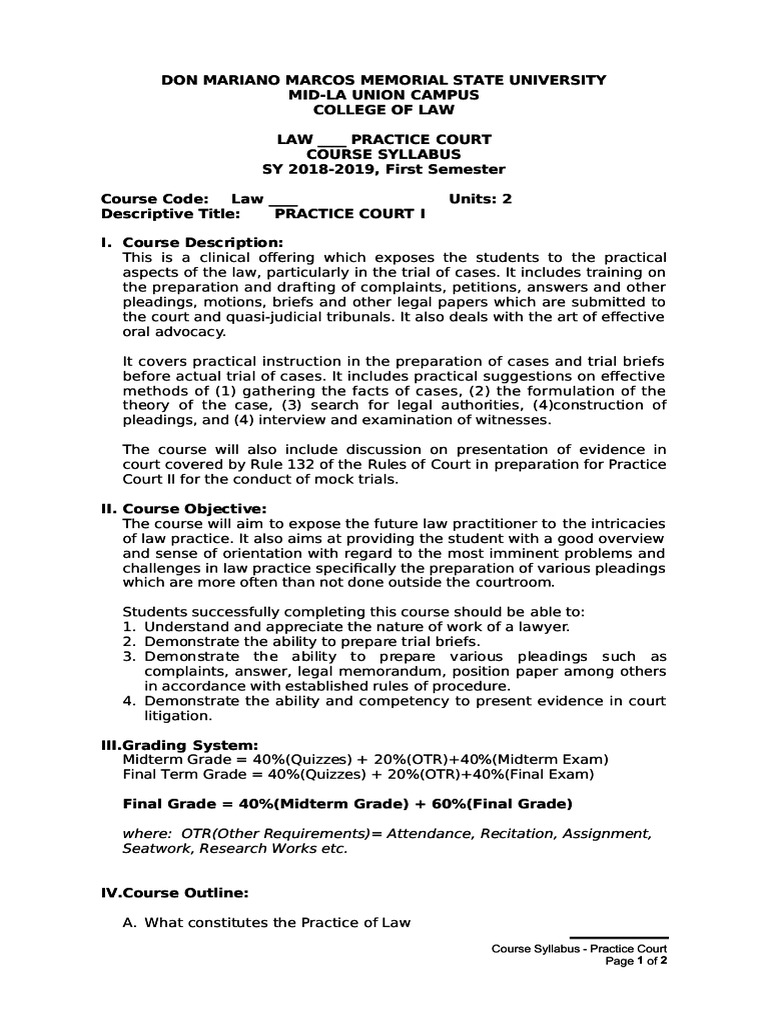 Course Syllabus Practice Court | PDF | Pleading | Trials