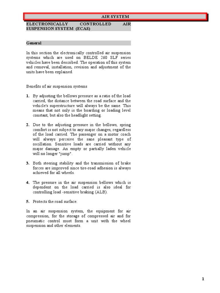 ECAS - Electronically Controlled Air Suspension System | PDF | Valve ...