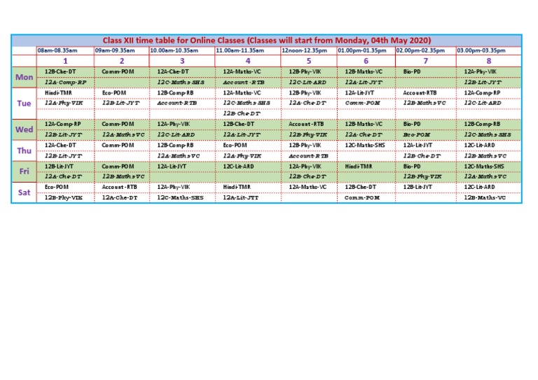 Class XII online timetable May 2020 | PDF