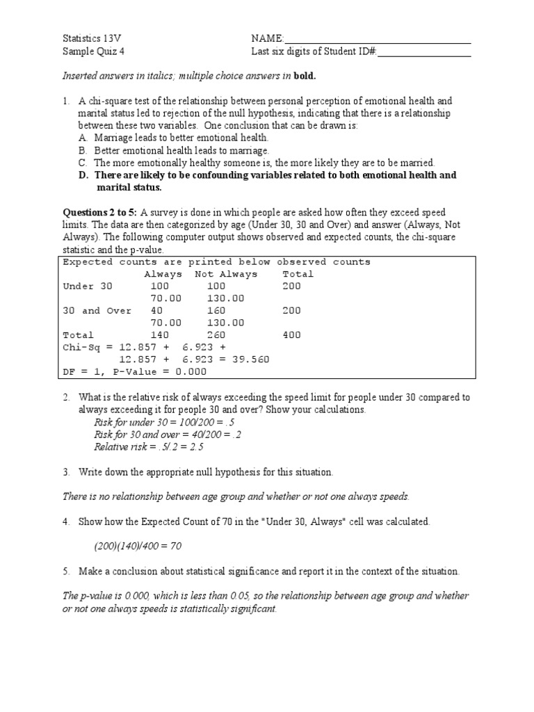 Sample Statistics Quiz with Multiple Choice and Calculated Questions on ...