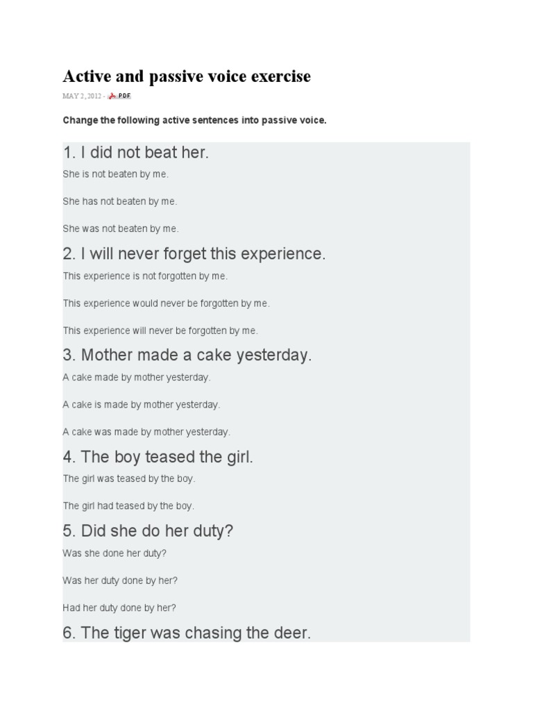 Active and Passive Voice Multiple Choice Exercise | PDF