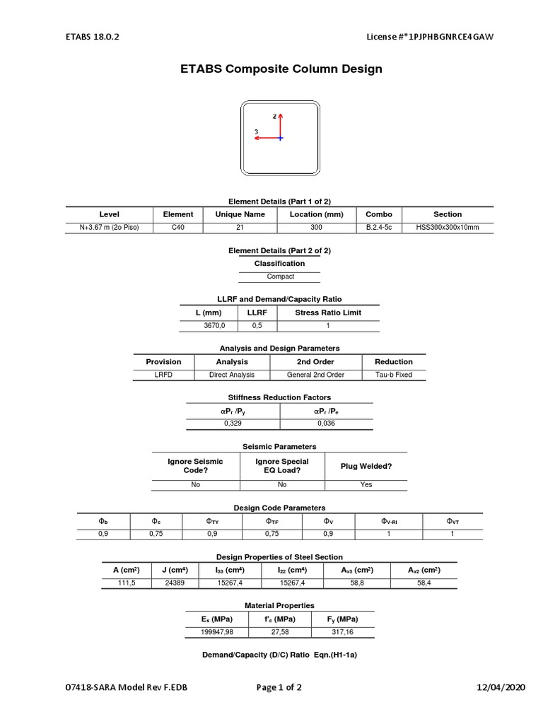 ETABS Composite Column Design: ETABS 18.0.2 License # 1PJPHBGNRCE4GAW ...