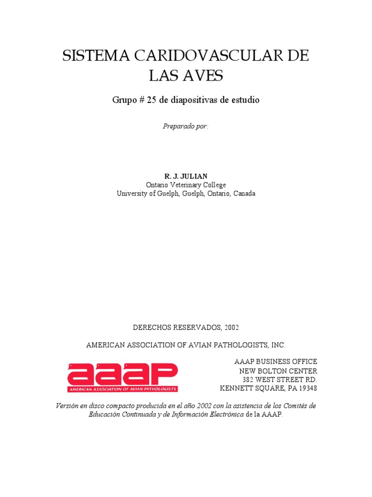Sistema Cardiovascular en Aves | PDF | Embolia | Corazón