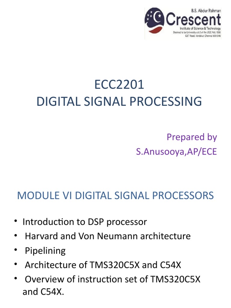 ECC2201 Digital Signal Processing: Prepared by S.Anusooya, AP/ECE | PDF