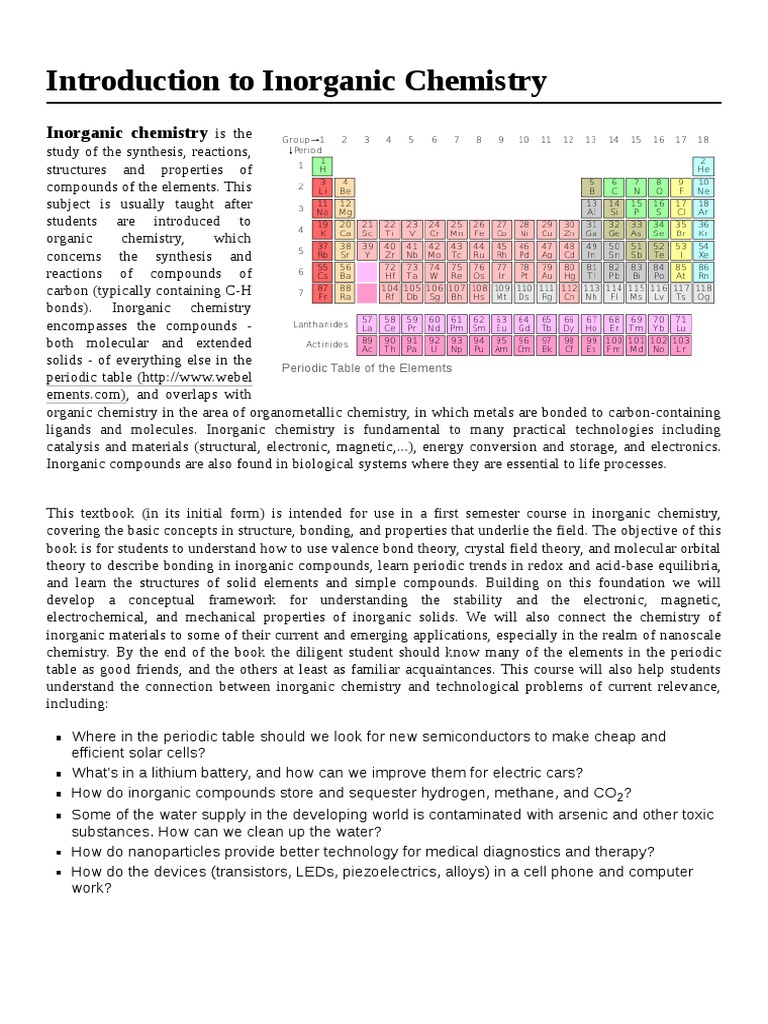 Introduction To Inorganic Chemistry | PDF | Inorganic Chemistry ...