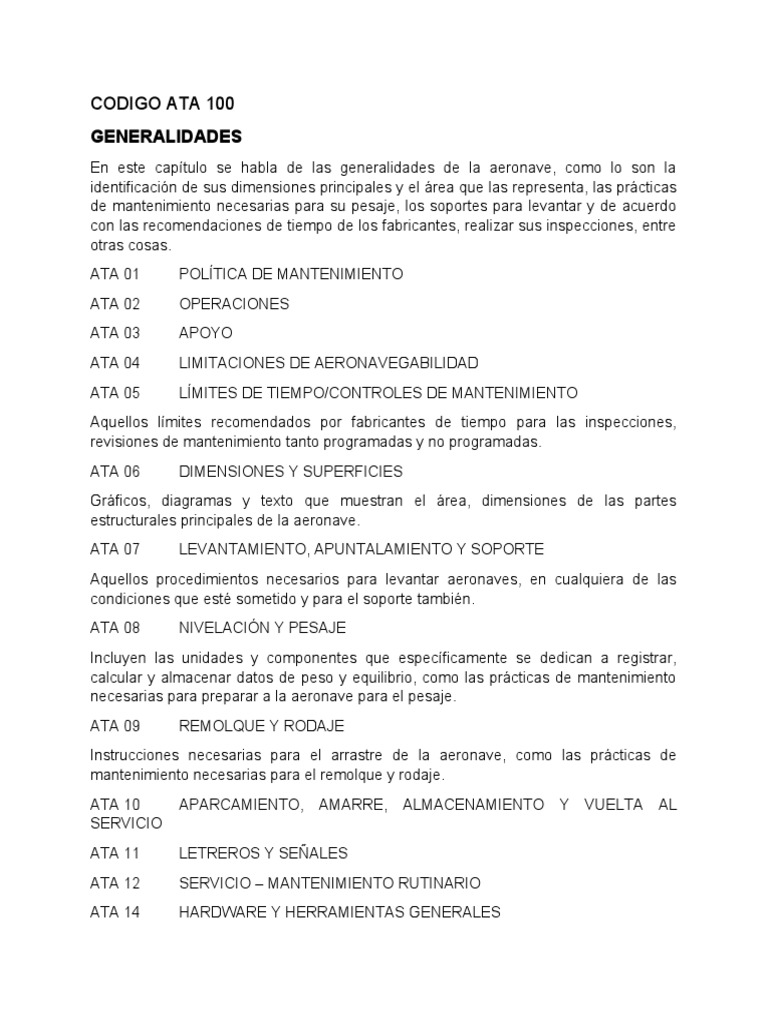 Codigo Ata 100 | PDF | Aviación | Aeronave