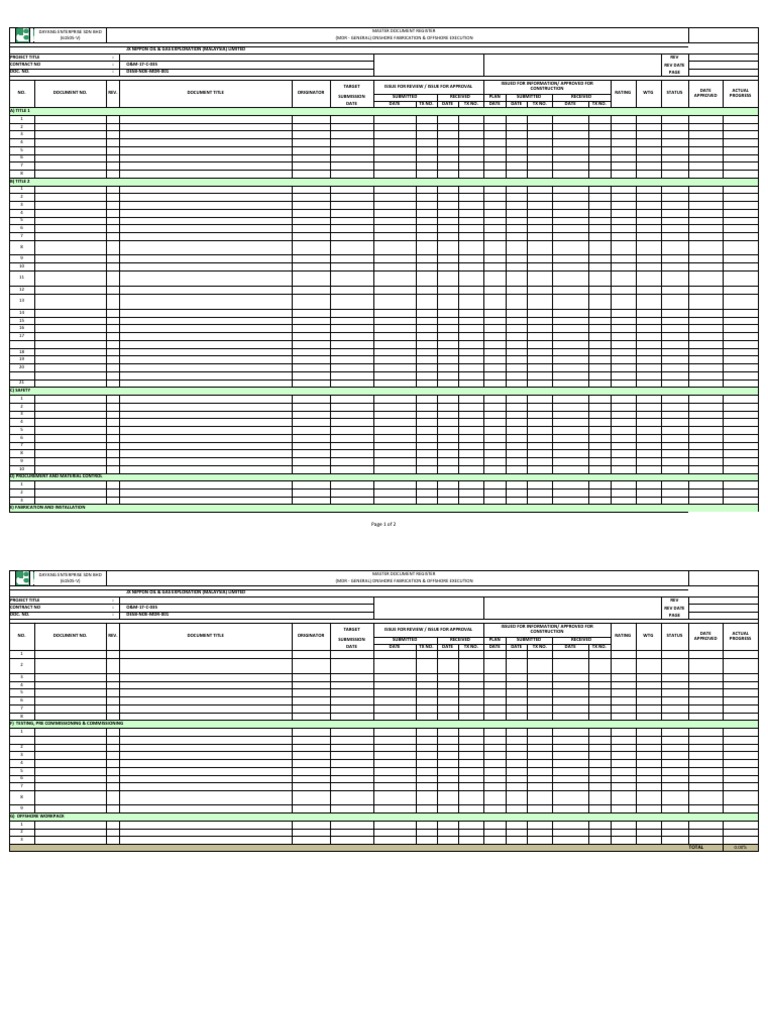Project Document Register | PDF | Petroleum Industry | Petroleum