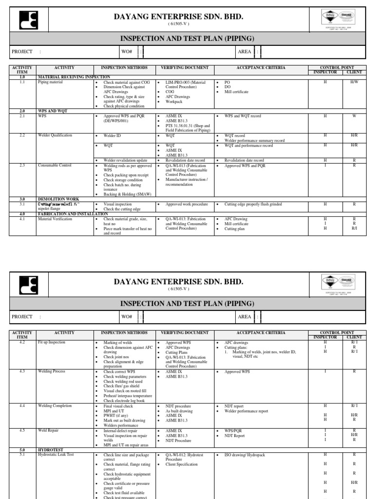 ITP Pipe Sectional Replacement Rev C | PDF | Nondestructive Testing ...