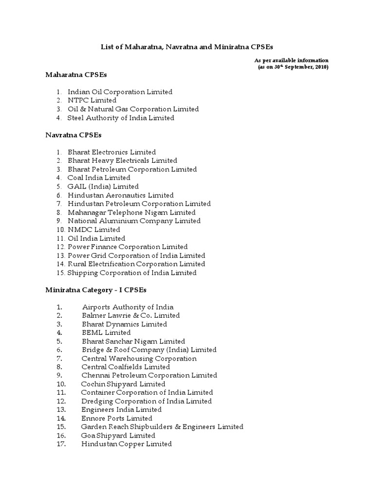 List of Maharatna | PDF | Economy Of India | Government Of India
