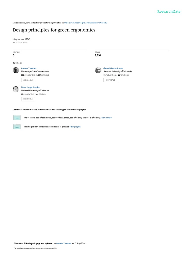 Design Principles For Green Ergonomics April 2013 Pdf Computers