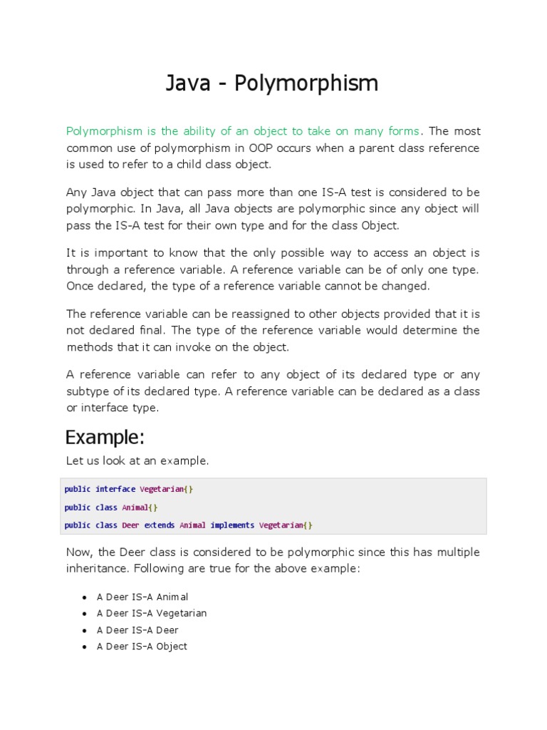 Java Polymorphism Explained | PDF | Inheritance (Object Oriented Programming) | Class (Computer ...