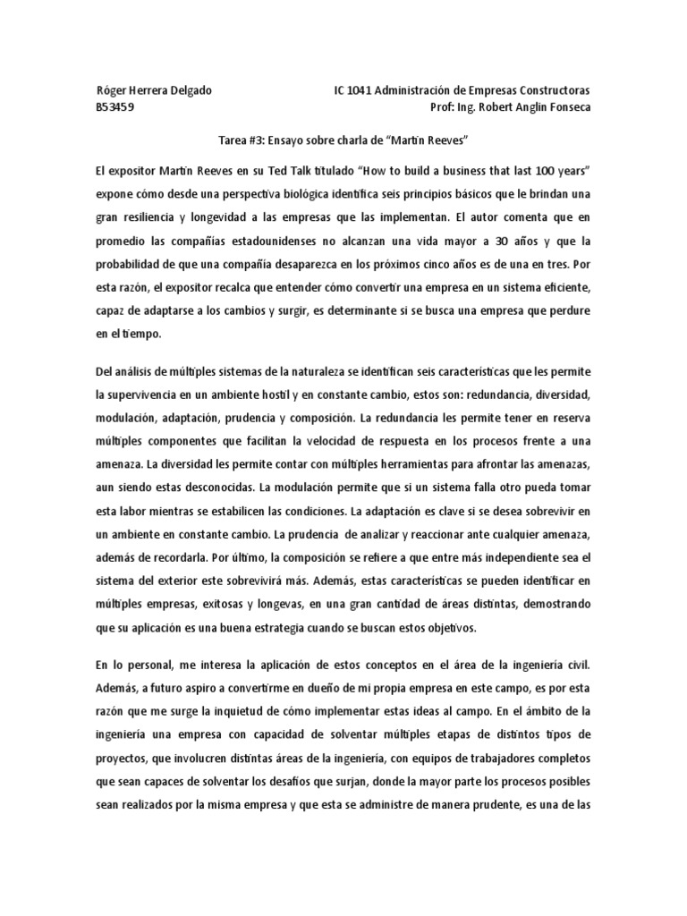 Ensayo Sobre Charla de "Martin Reeves" | PDF | Science | Ciencia humana