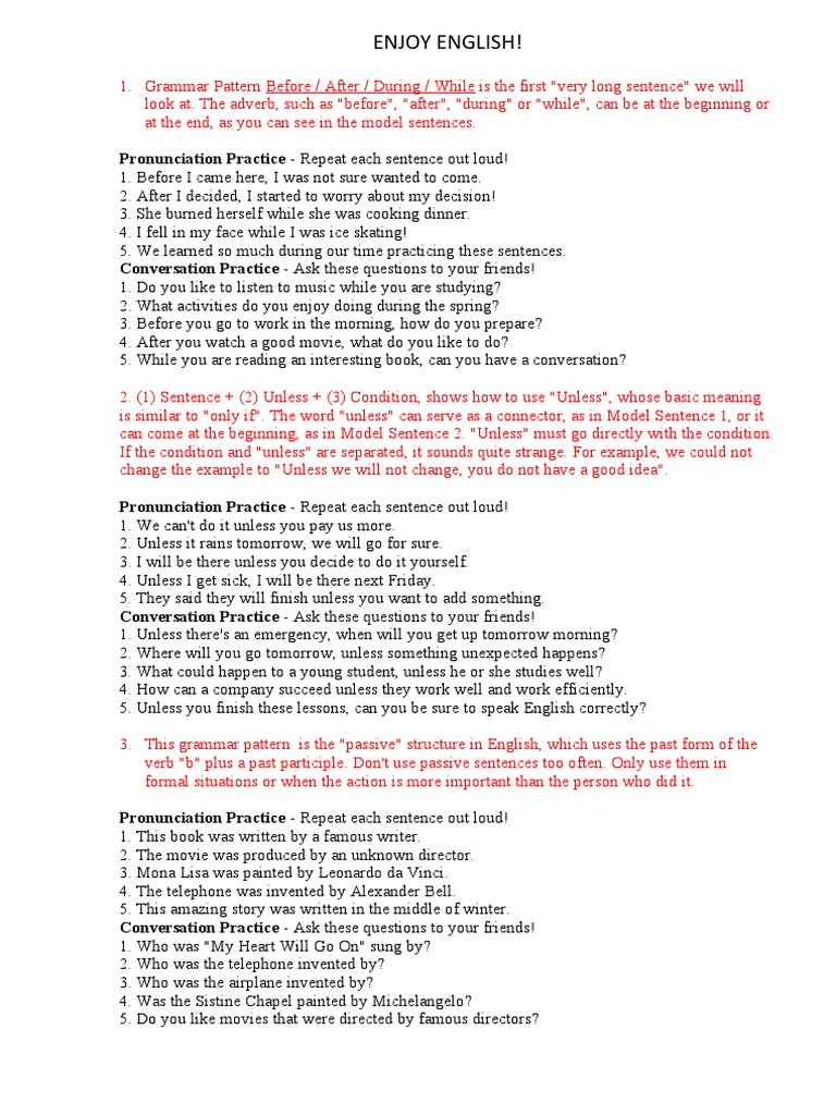 ENJOY ENGLISH (Grammar Patterns) | PDF | English Language | Linguistic ...