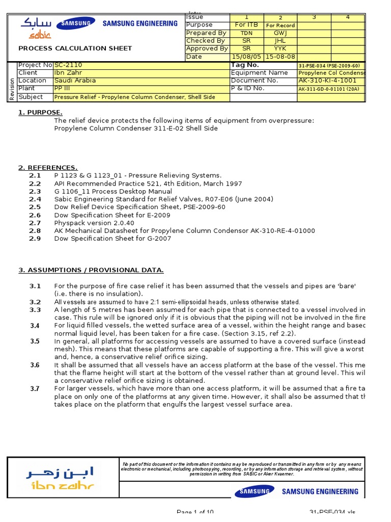 Process Calculation Sheet Tag No.: 1. Purpose | PDF | Heat Exchanger ...