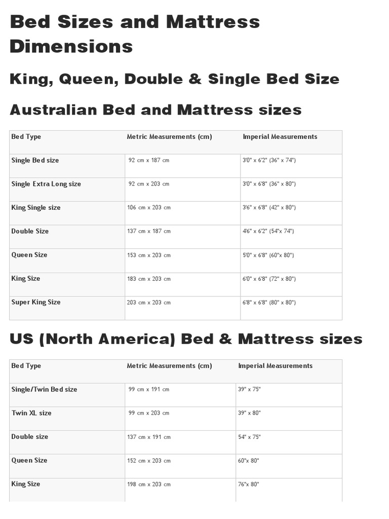 Bed Sizes and Dimensions Guide | PDF | Consumer Goods | Home