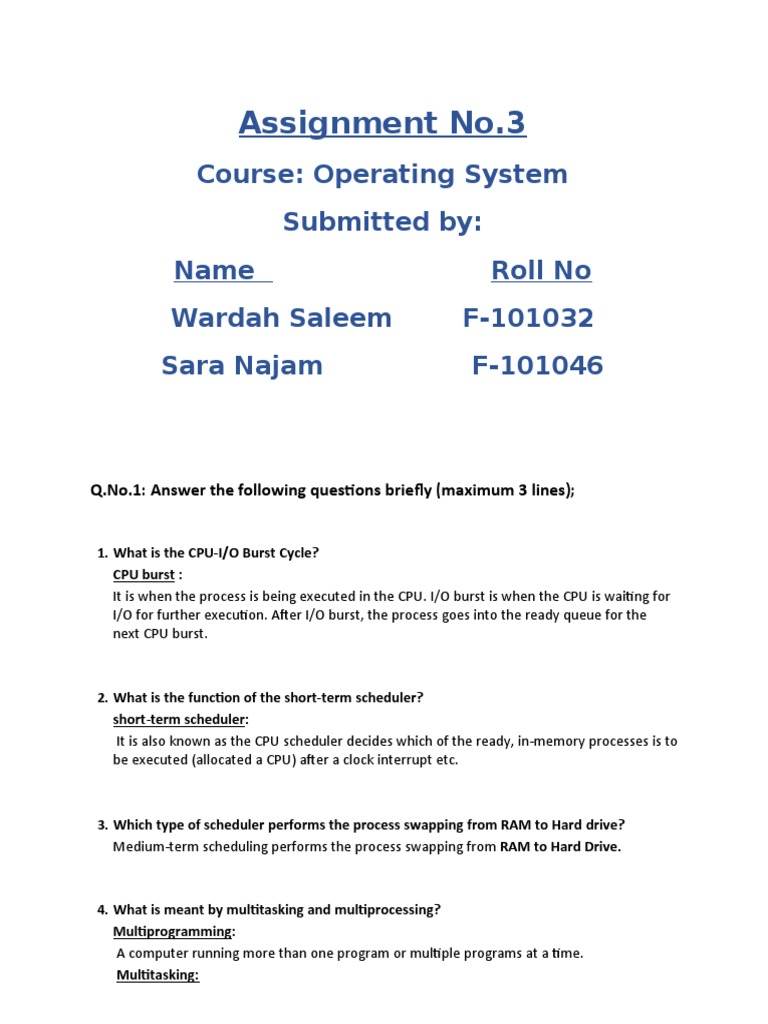 Os Assignment | PDF | Scheduling (Computing) | Process (Computing)