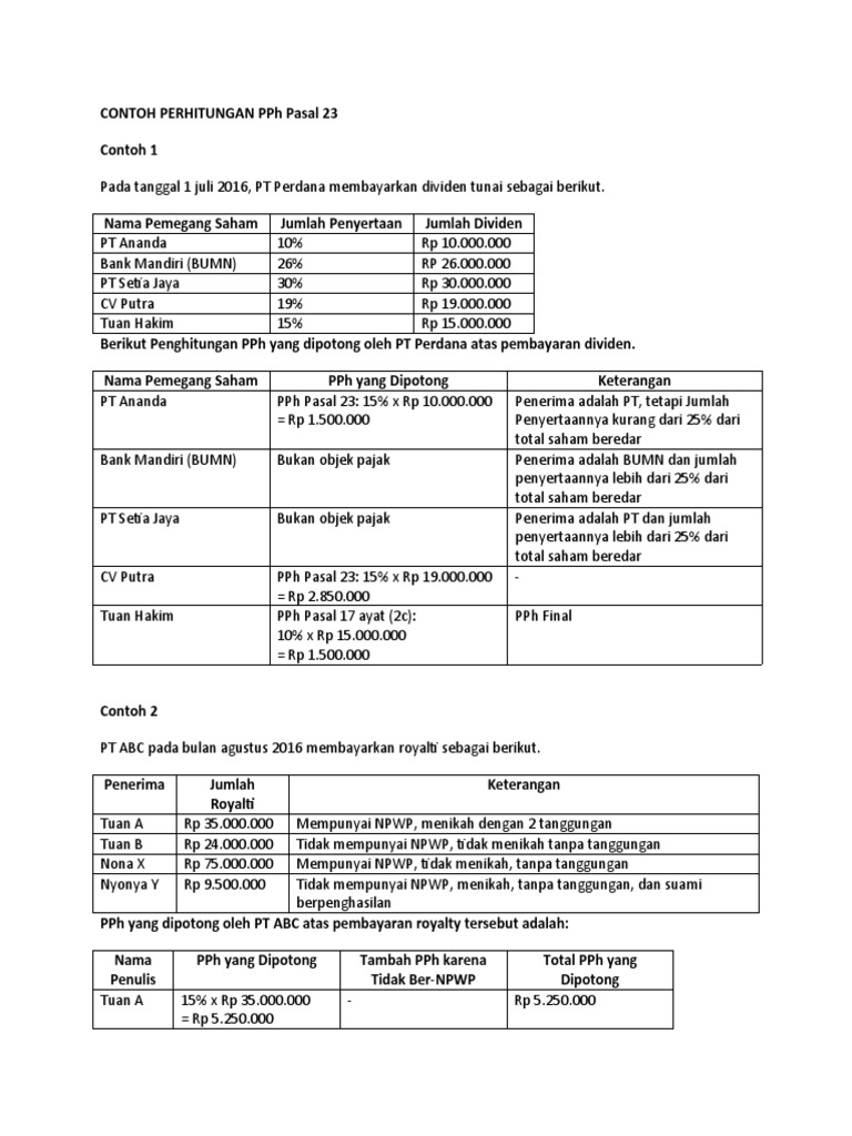 Contoh Perhitungan PPH Pasal 23 | PDF