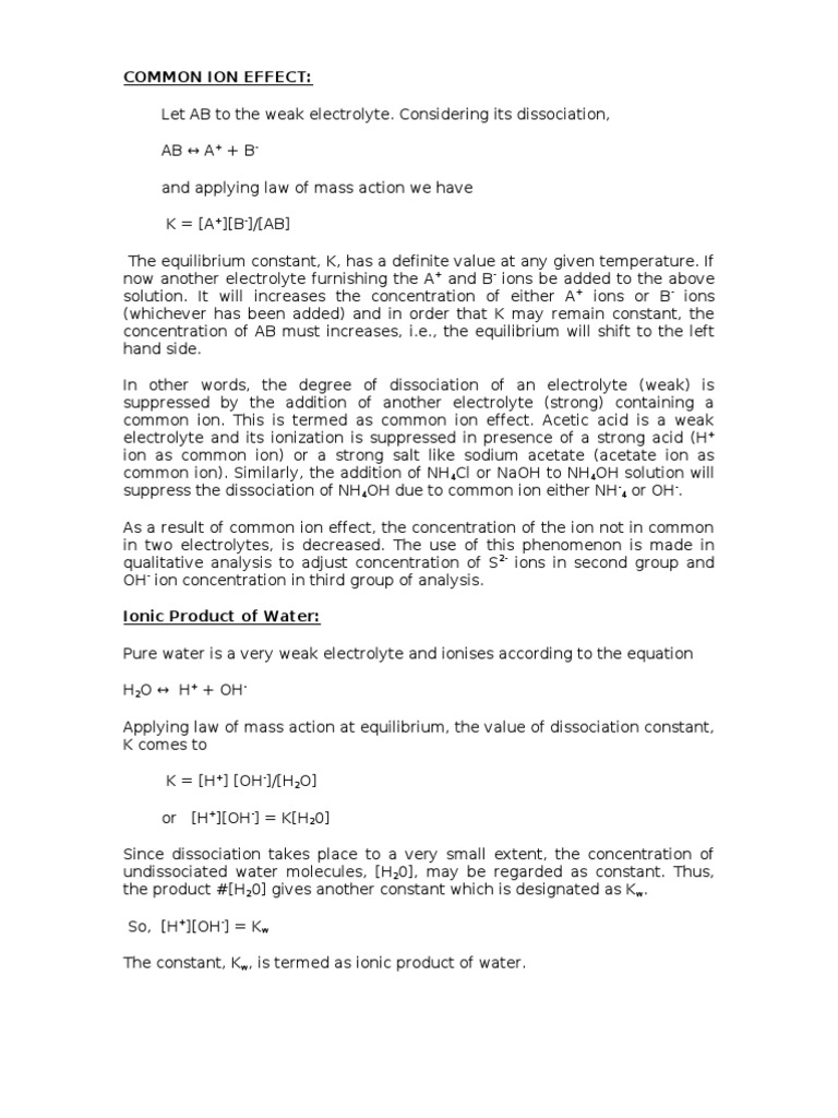 Common Ion Effect | PDF | Acid | Chemical Equilibrium