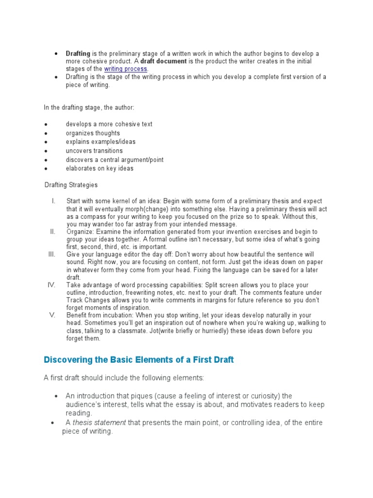 Drafting Is The Preliminary Stage of A Written Work in Which The Author ...