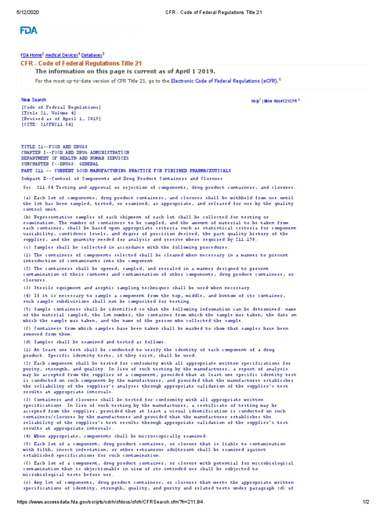 CFR 21 PDF | PDF | Food And Drug Administration | Code Of Federal ...