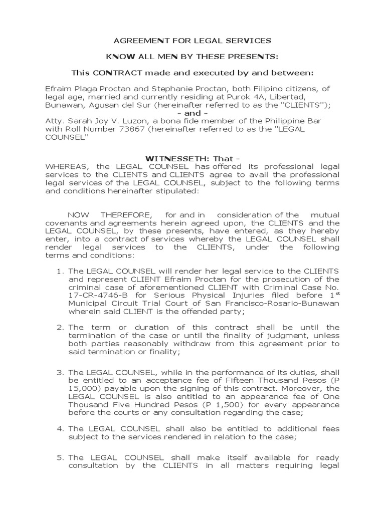 Legal Services Agreement Contract | PDF | Lawyer | Virtue
