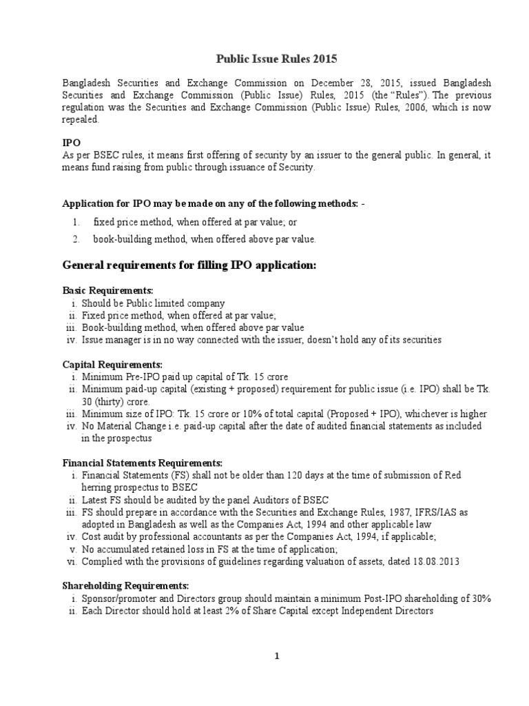 An Overview of Bangladesh's Public Issue Rules for Initial Public ...