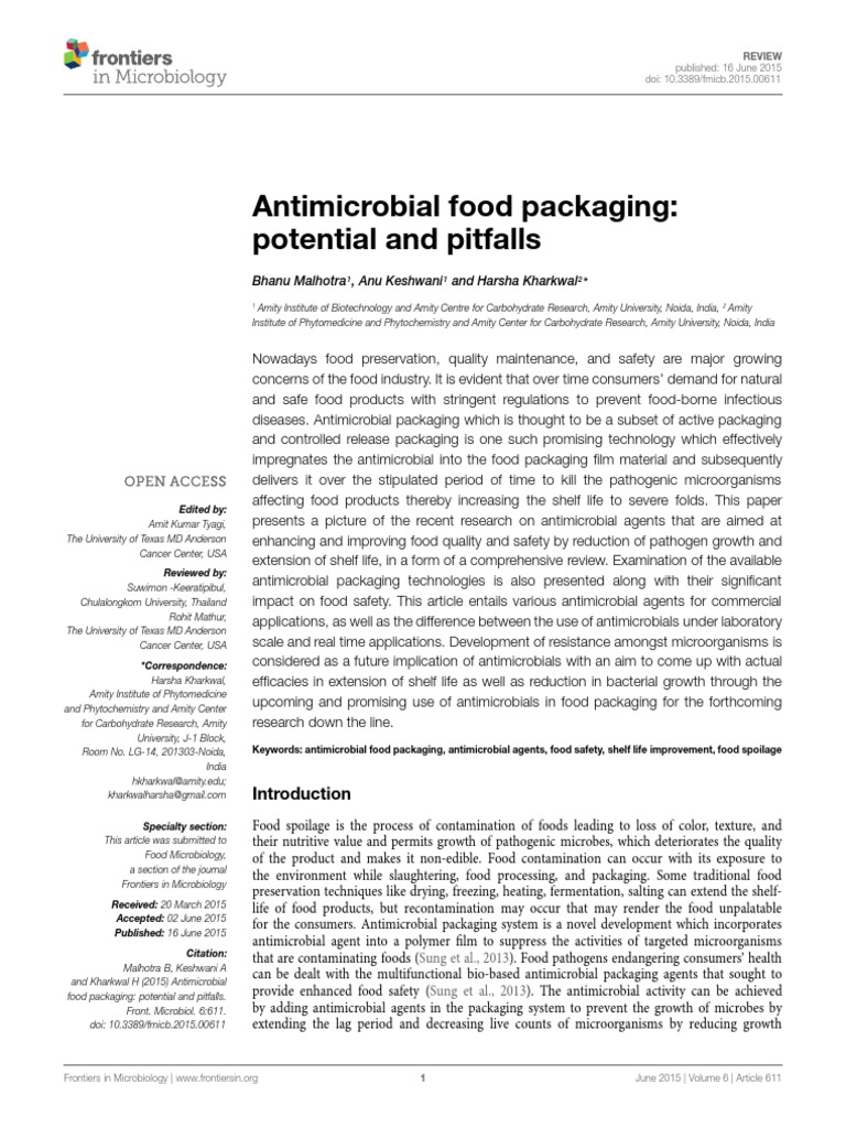 Antimicrobial Food Packaging Potential and Pitfalls | PDF ...