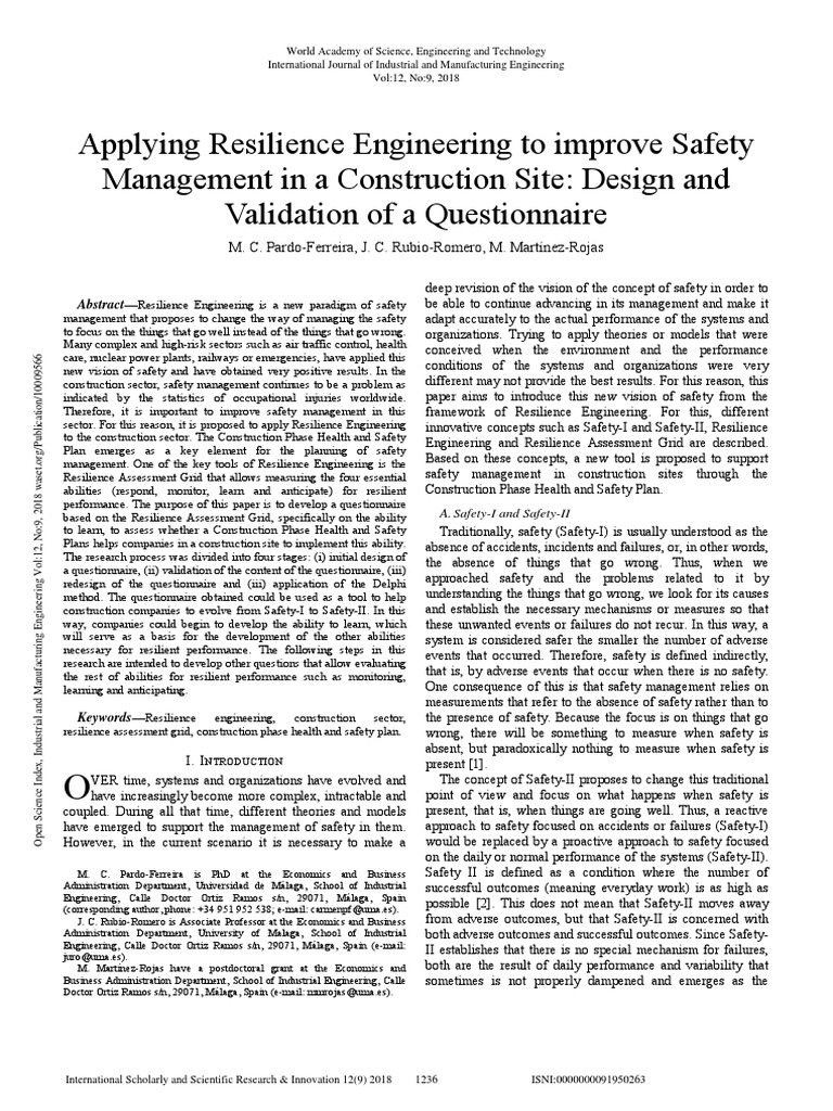 Applying Resilience Engineering To Improve Safety Management in A ...