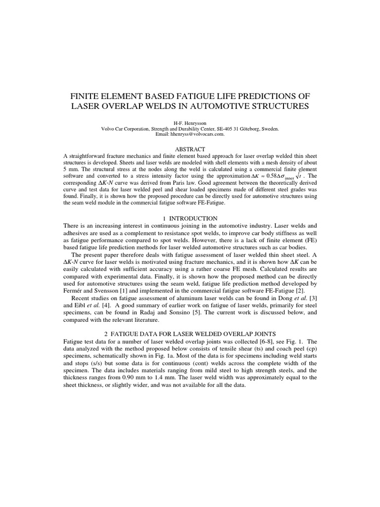 Finite Element Based Fatigue Life Predictions of Laser Overlap | PDF ...