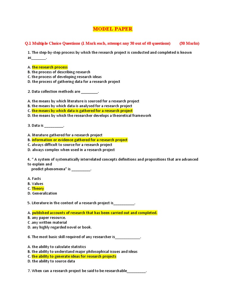 Model Paper: Q.1 Multiple Choice Questions (1 Mark Each, Attempt Any 30 ...