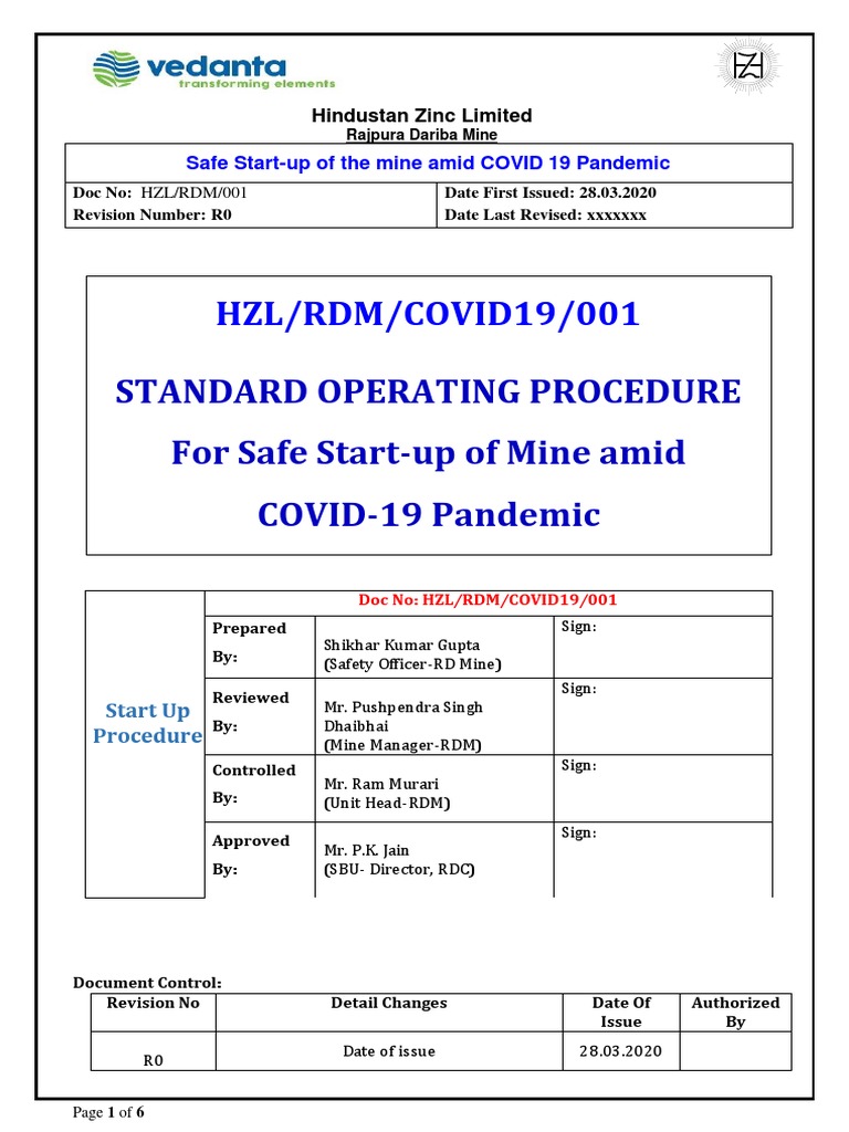 001 SOP Safe Start Up | PDF | Hygiene | Public Health